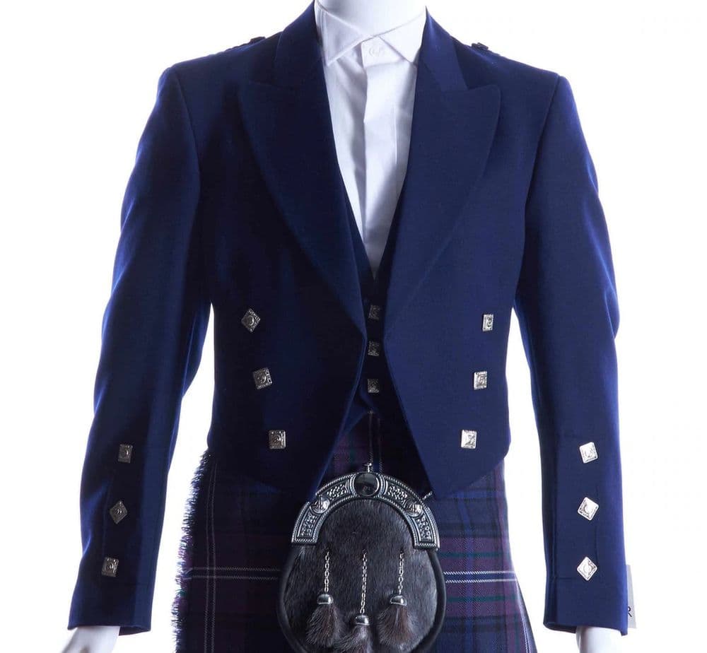 Mens 100 Wool Navy Prince Charlie Jacket With Waistcoat