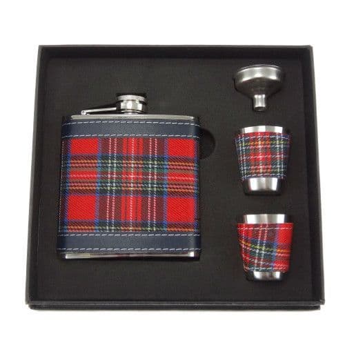Scottish Neat 6oz Hip Flask Cups & Funnel Gift Set in Royal Stewart ...