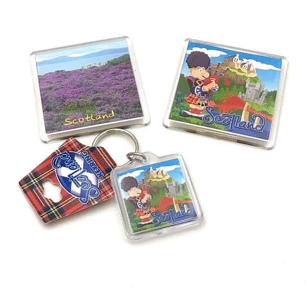 Set of Two Scottish Fridge Magnets and Keyring