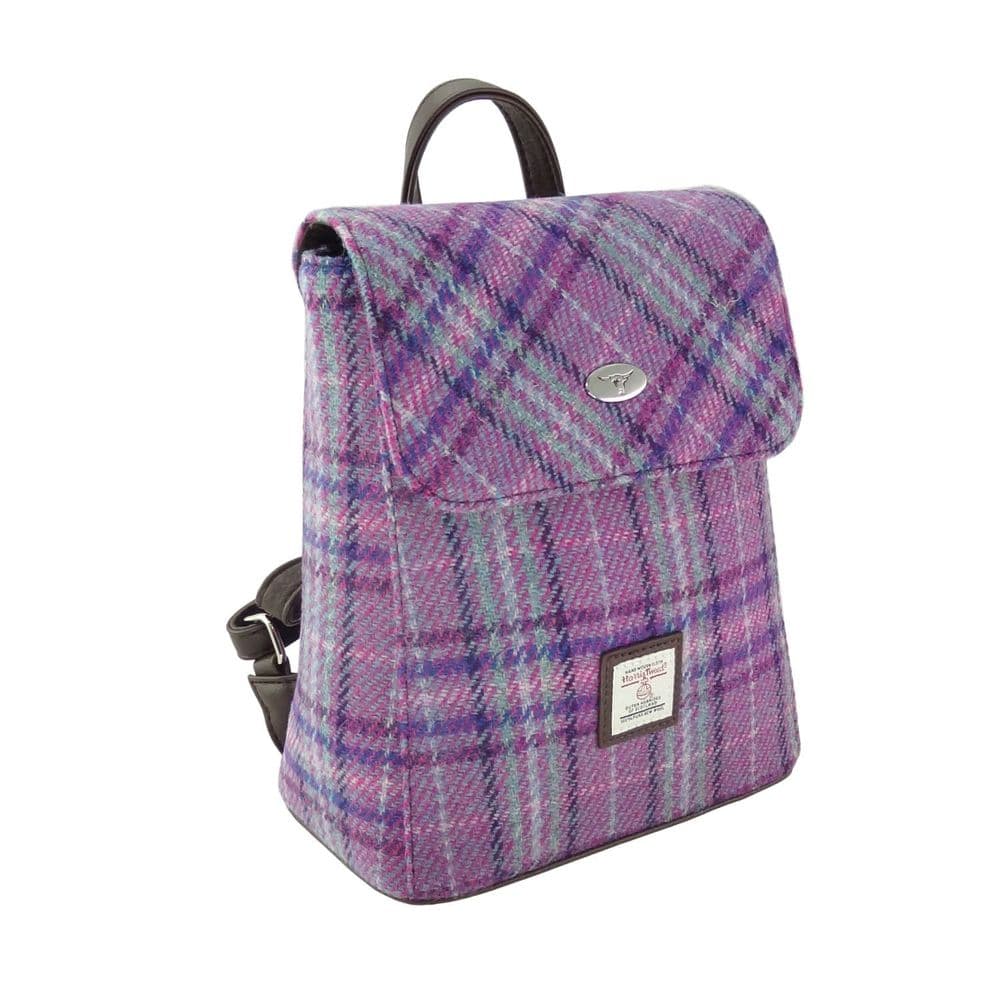 Women s Harris Tweed Mini Backpack in Purple & Mint Check - Made in ...