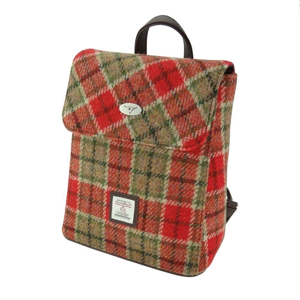 Women s Harris Tweed Mini Backpack in Red & Green Tartan - Made in ...