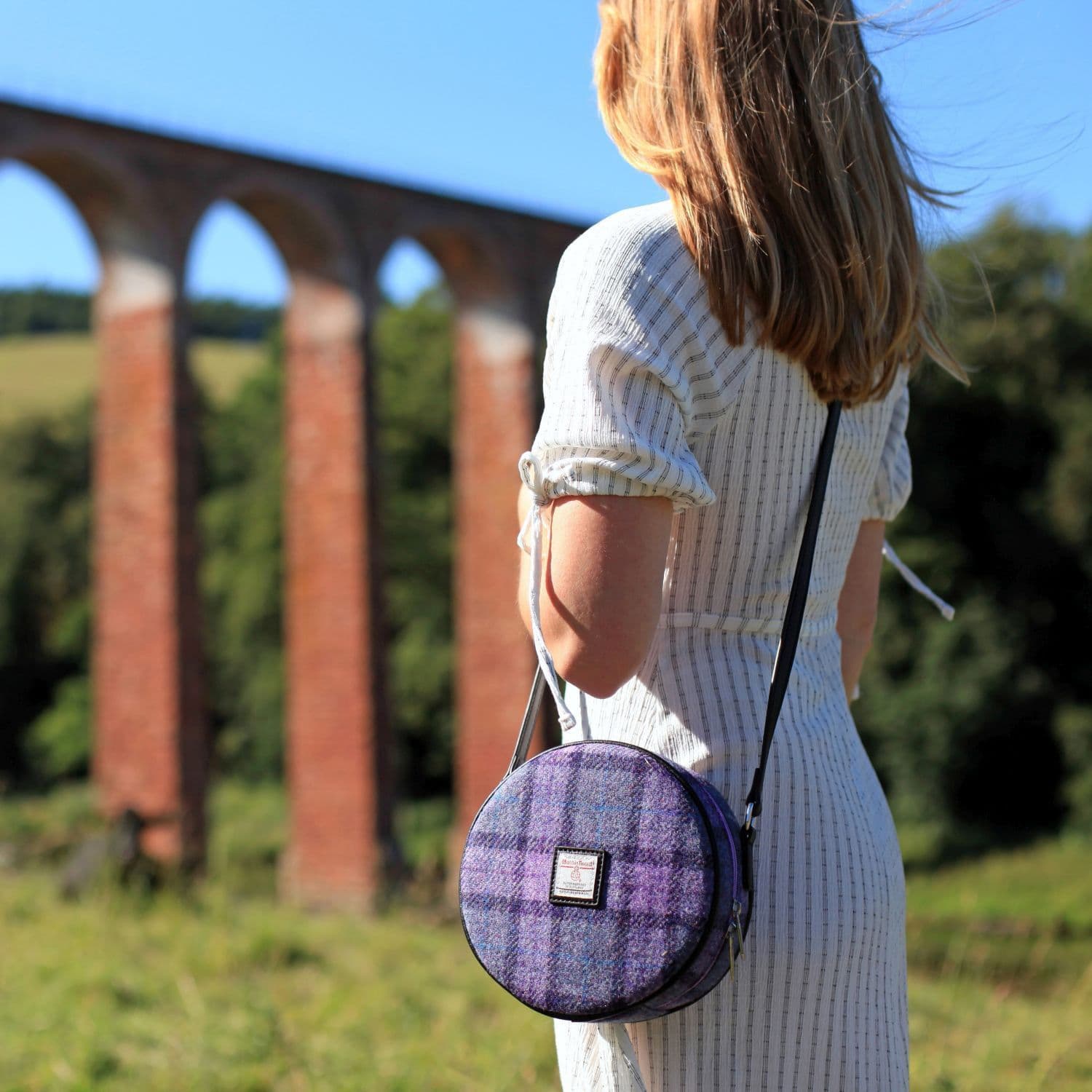 Women s Luxury Harris Tweed Cross Body Round Bag in Unique Light Blue ...