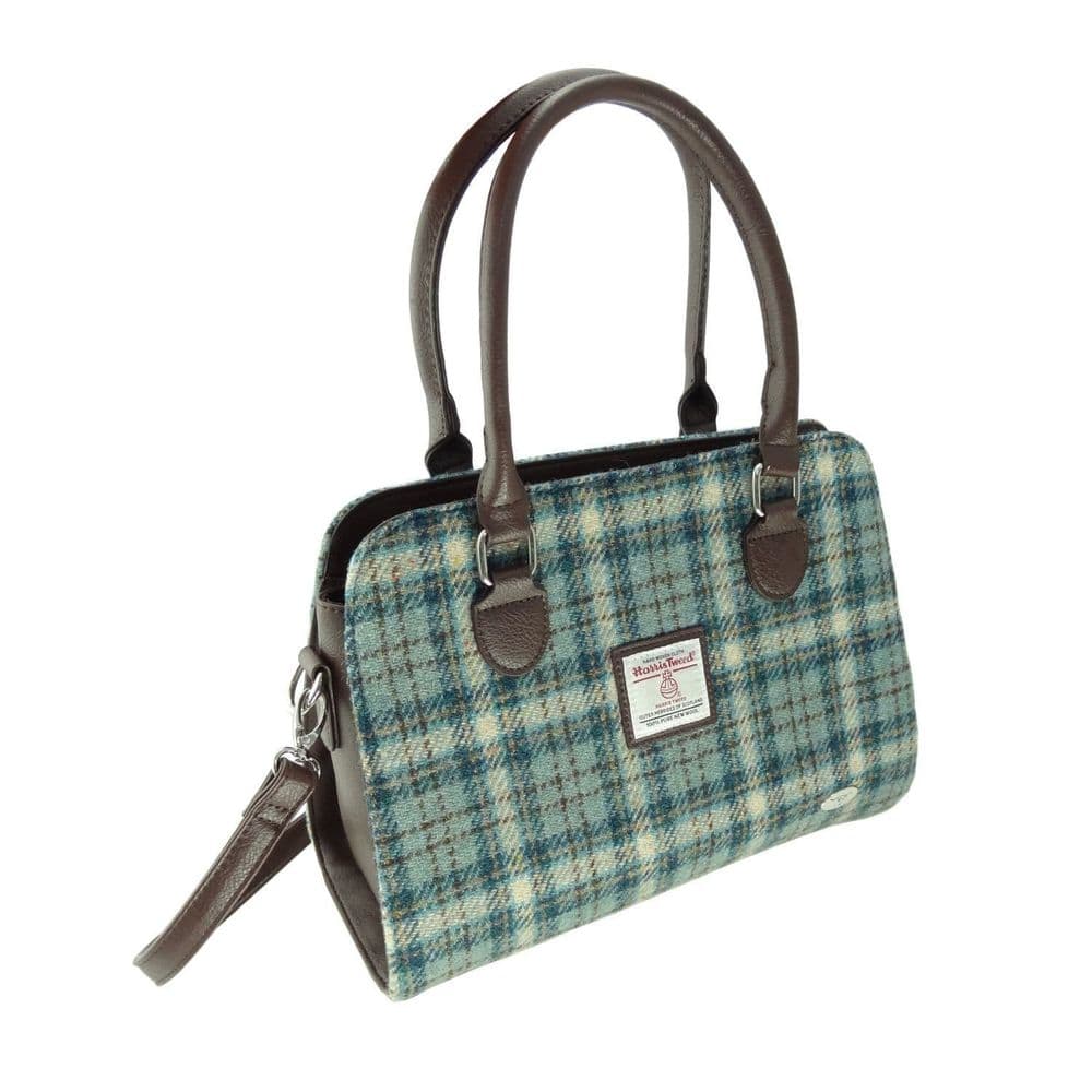 Women s Unique Luxury Harris Tweed Hand Bag in Duck Egg and Cream Check ...