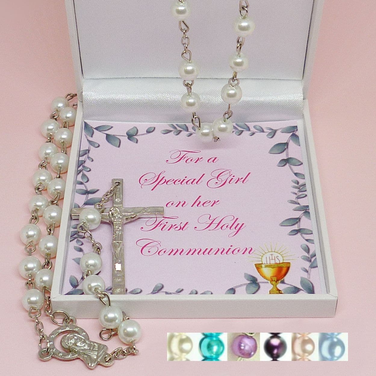 Rosary Beads for A Girl in a Gift Box with Card Choice | Heavens Blessings
