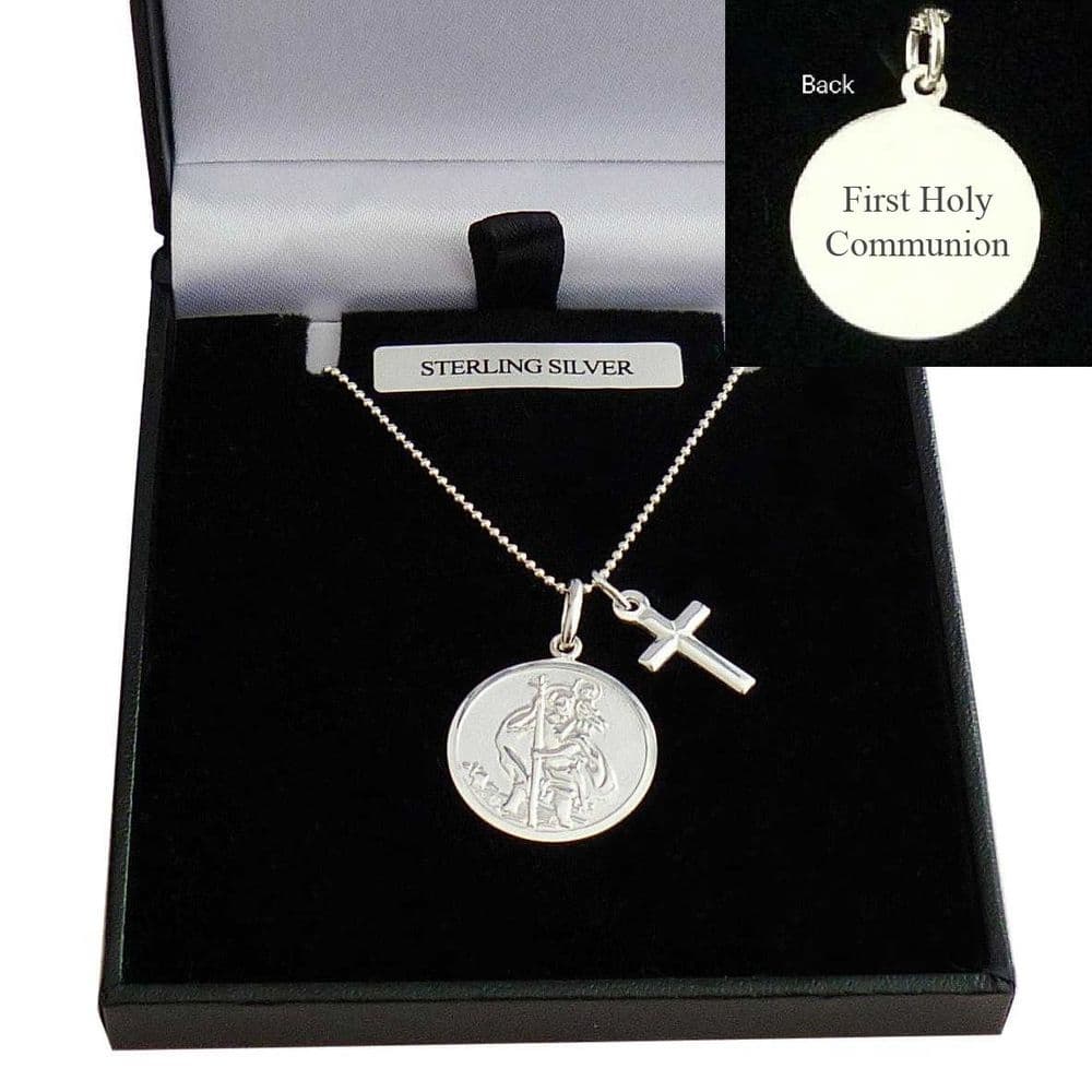 Sterling Silver Cross and Saint Christopher Necklace, Engraved ...