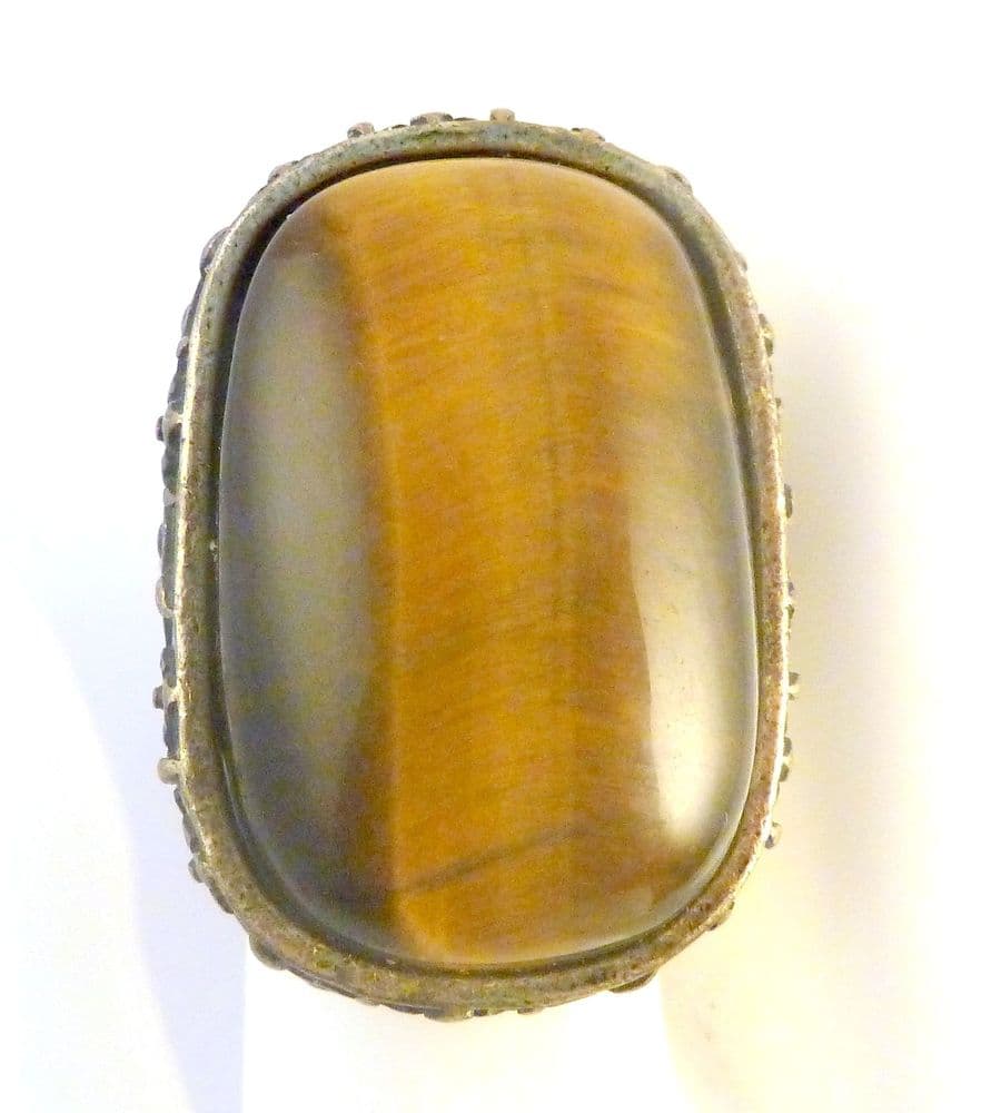Huge Tigers Eye Gemstone And Floral Statement Ring