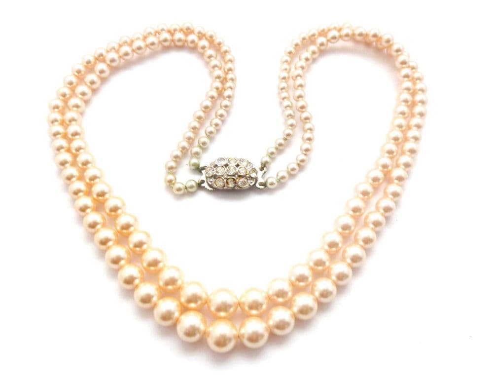 Vintage Double Stranded Faux pearl Choker Necklace With Ornate ...