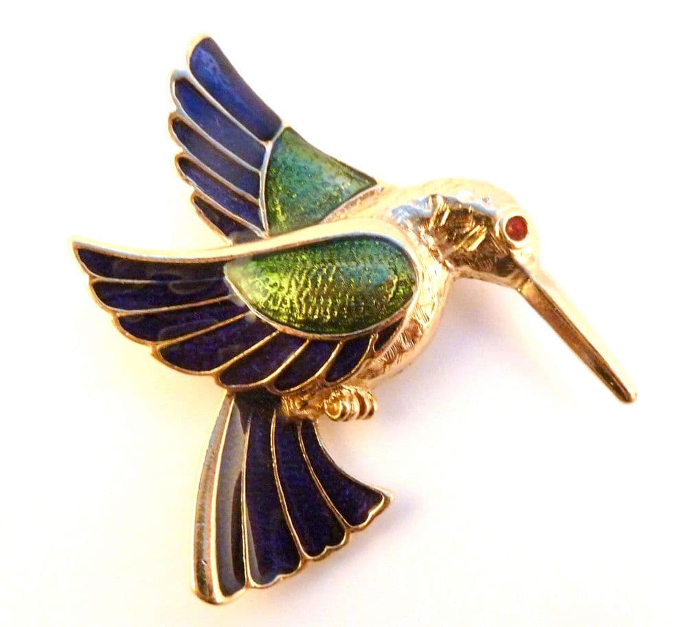 Vintage Enamel Hummingbird Design Brooch