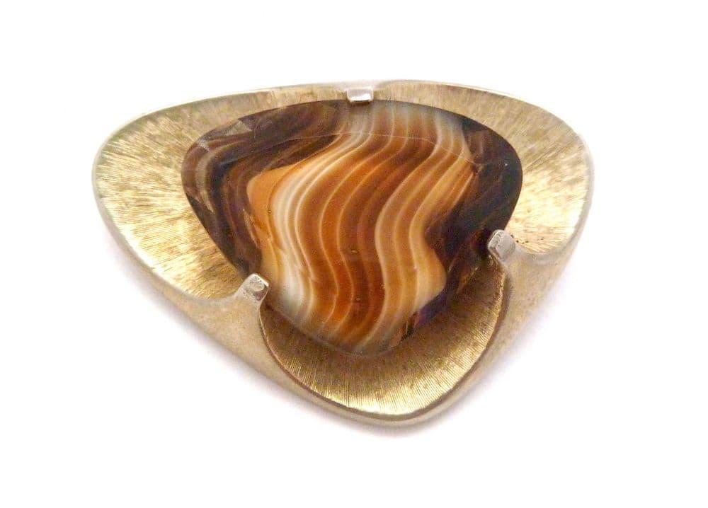 Vintage Large Art Glass Faux Agate Modernist Style Brooch By Sphinx
