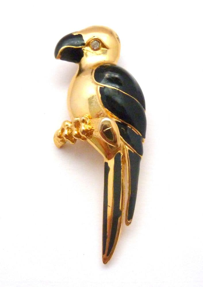 Vintage Large Parrot Bird Design Enamel Detailed Retro Style Brooch