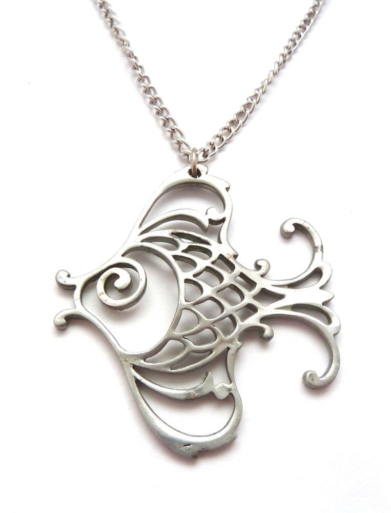 Vintage Large Pewter Kitsch Fish Design Pendant And Necklace By Reed ...