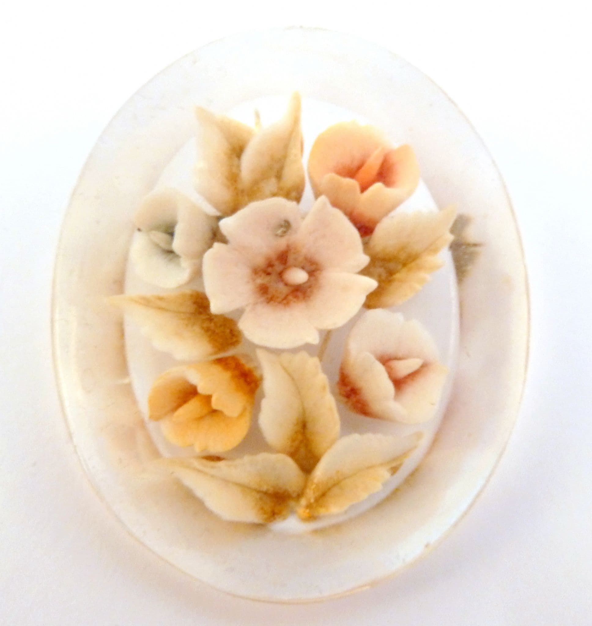 Vintage Large Reverse Carved Lucite Flower Posy Design Brooch
