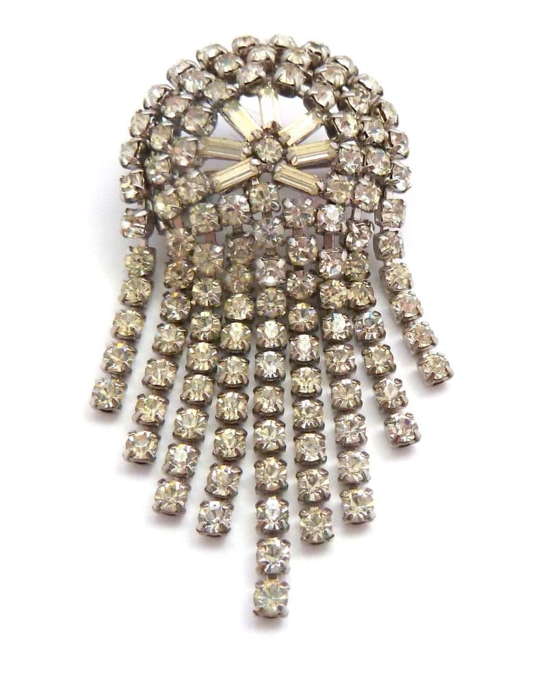 Vintage Large Rhinestone Set Statement Design Cascade Dropper Brooch