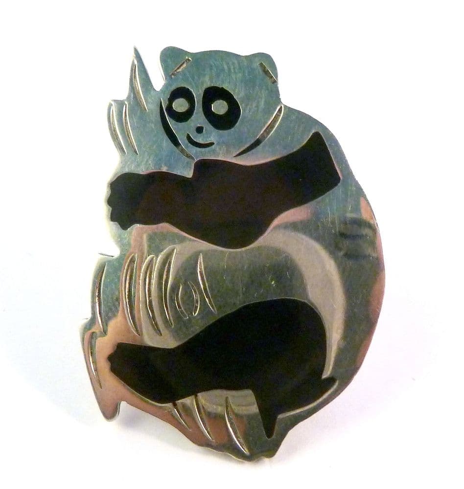 Vintage Mexican Alpaca And Black Enamel Panda Brooch