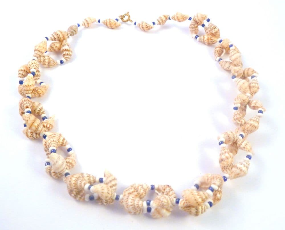 Vintage Natural Shell And Seed Bead Necklace