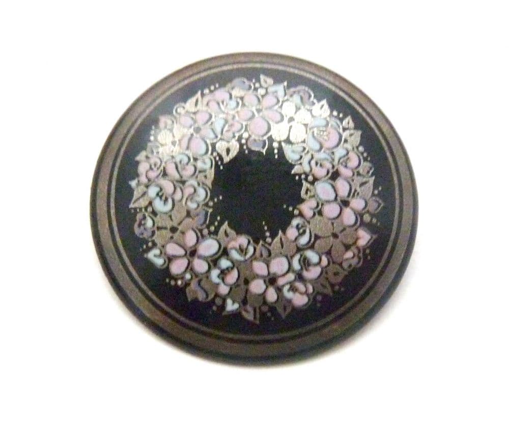 Vintage Small Enamel Floral Design Brooch By Michaela Frey