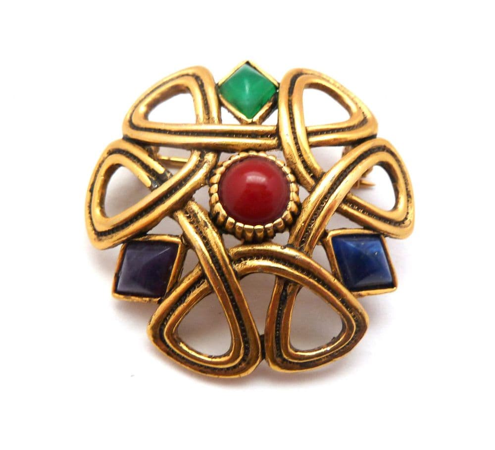 Vintage Sol D or Faux Gem Detailed Celtic Style Brooch