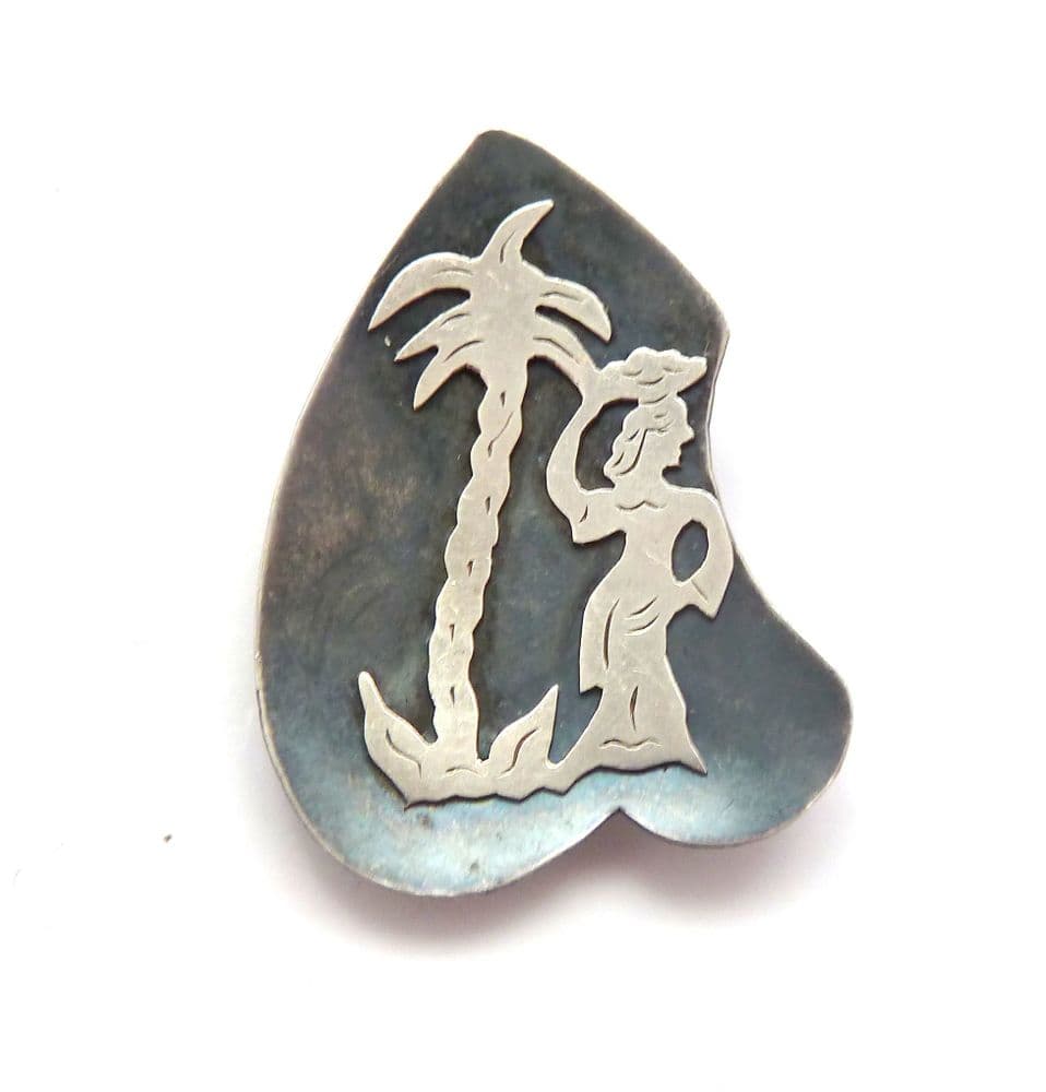 Vintage Sterling Silver Woman At The Well Design Brooch By Israeli ...