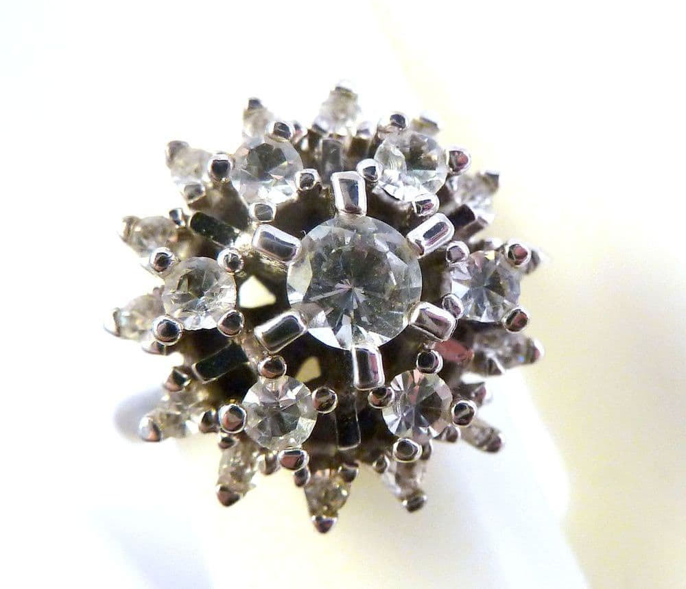 Vintage Style Large Raised Rhinestone Cluster Ring