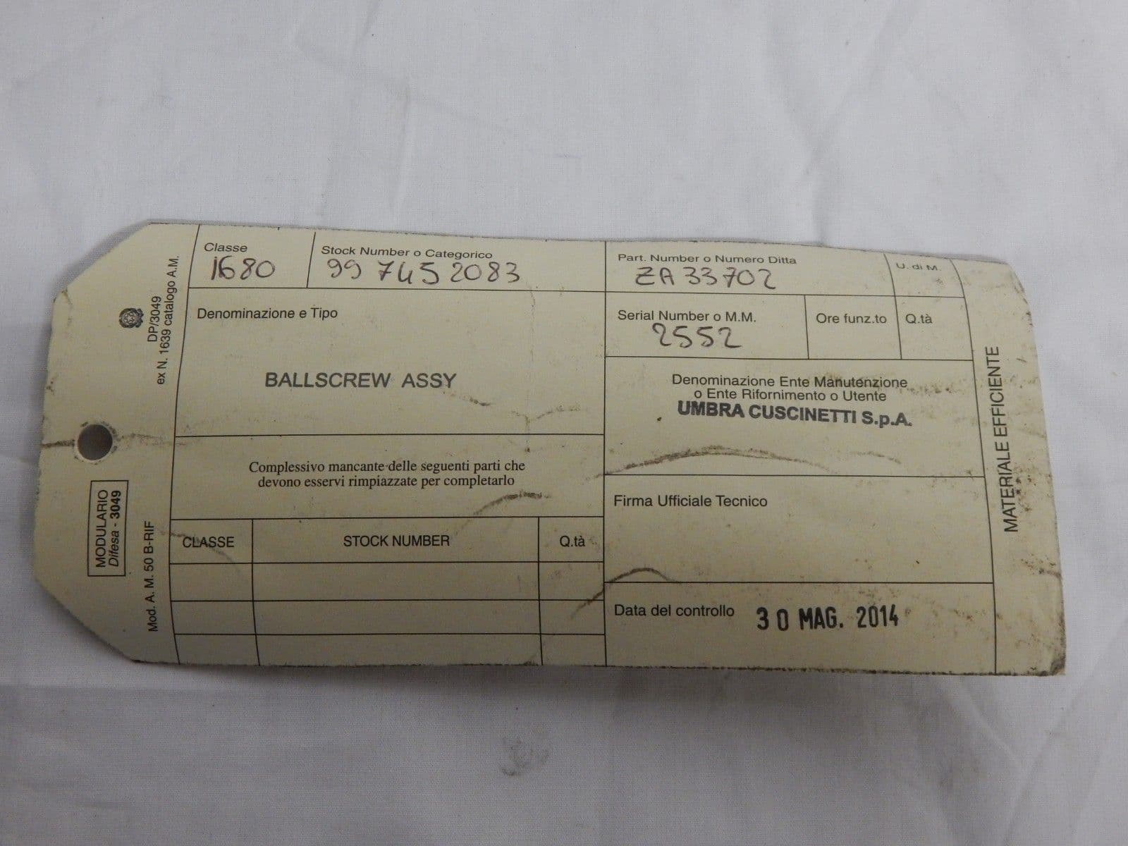 Aircraft Flap Screw Assembly Ball Screw Length 44cm GR1B