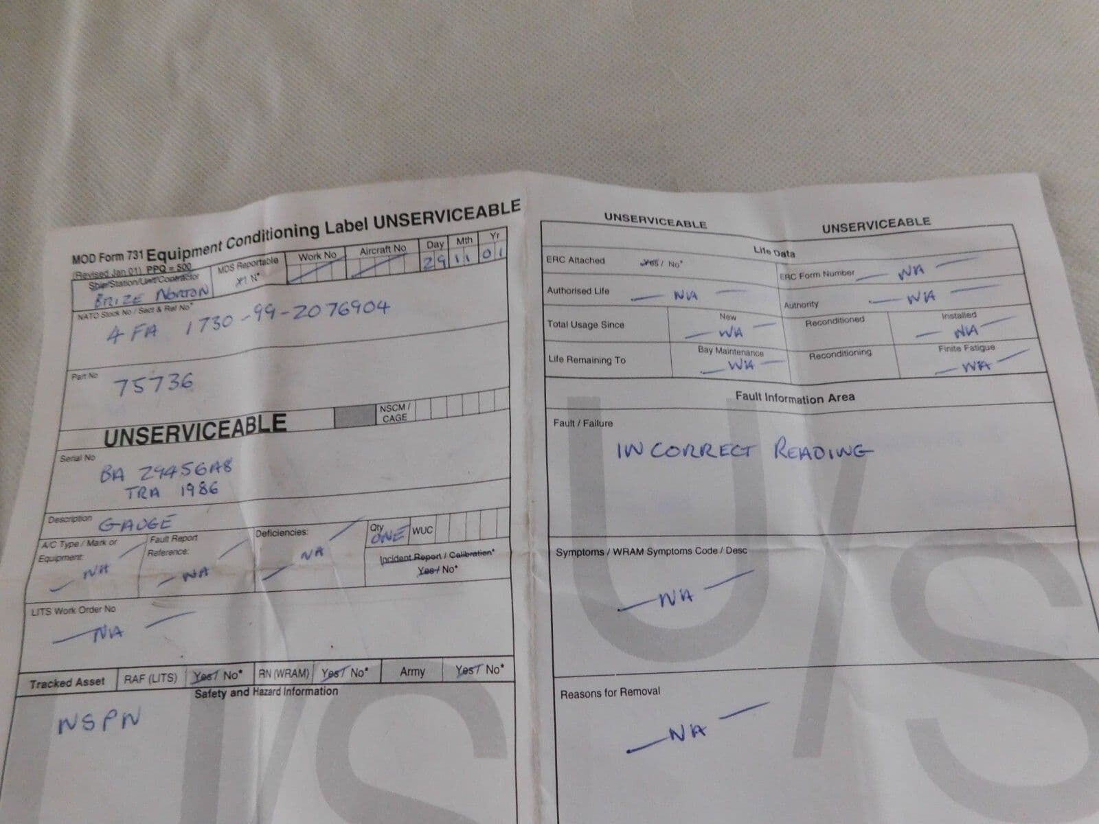 Aircraft Jet Engine Temperature Gauge 0-800 C Part No 75736 D5B