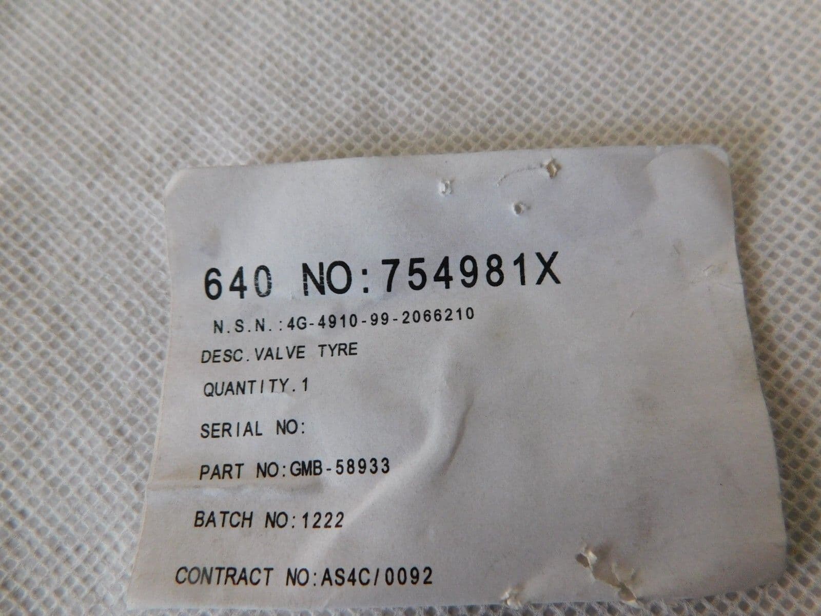 Aircraft Nitrogen Tyre Inflate/Deflate Control Valve D4C