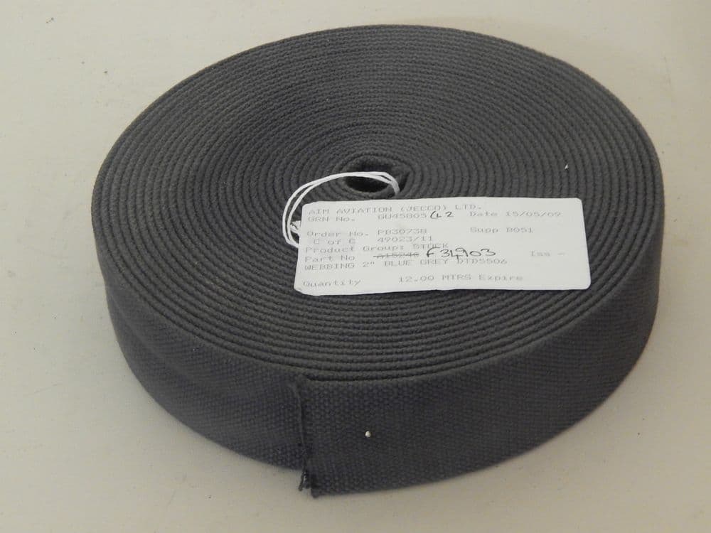 Aircraft Two Ply Cotton 2" Webbing Blue Grey Sold by the Metre 1R2A