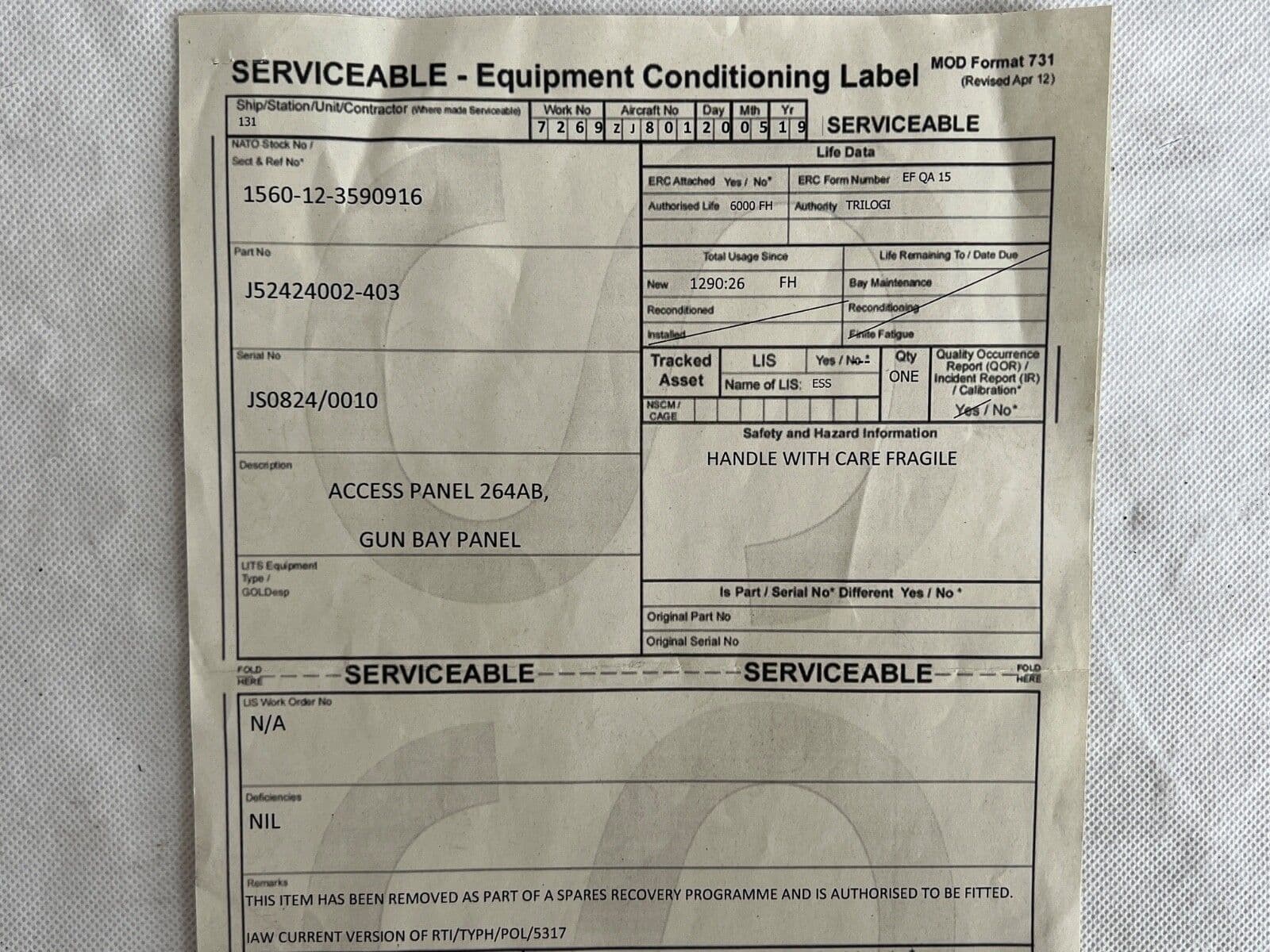 Eurofighter Typhoon Aircraft 264AB Gun Bay Cover Access Panel From ...