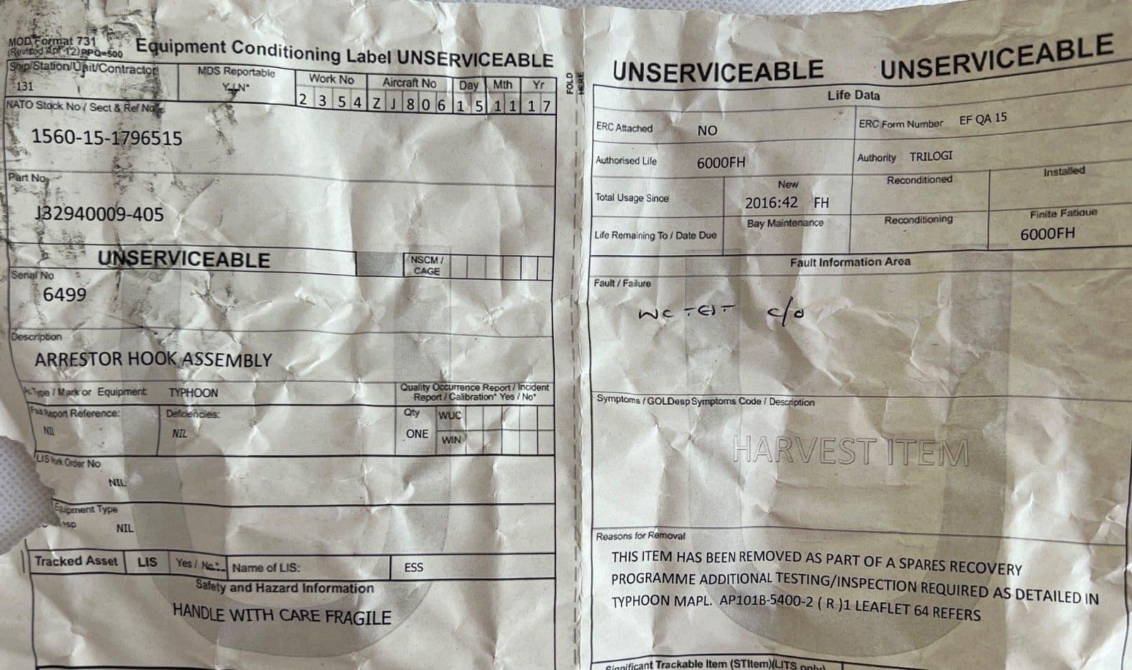 Eurofighter Typhoon Aircraft Arrester Hook Assy From ZJ806 PL26