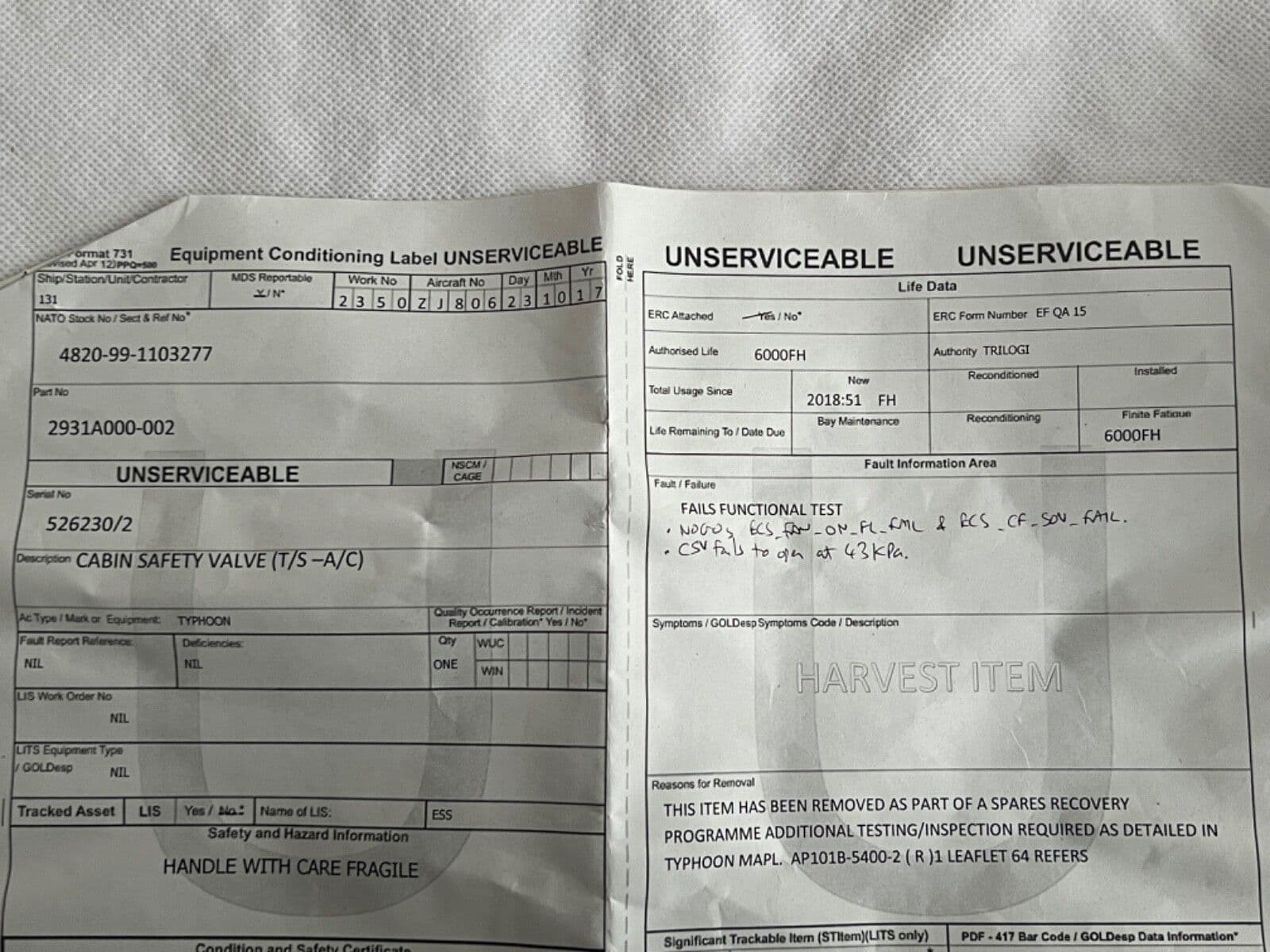 Eurofighter Typhoon Aircraft Cabin Valve Safety Check From ZJ806 D5D