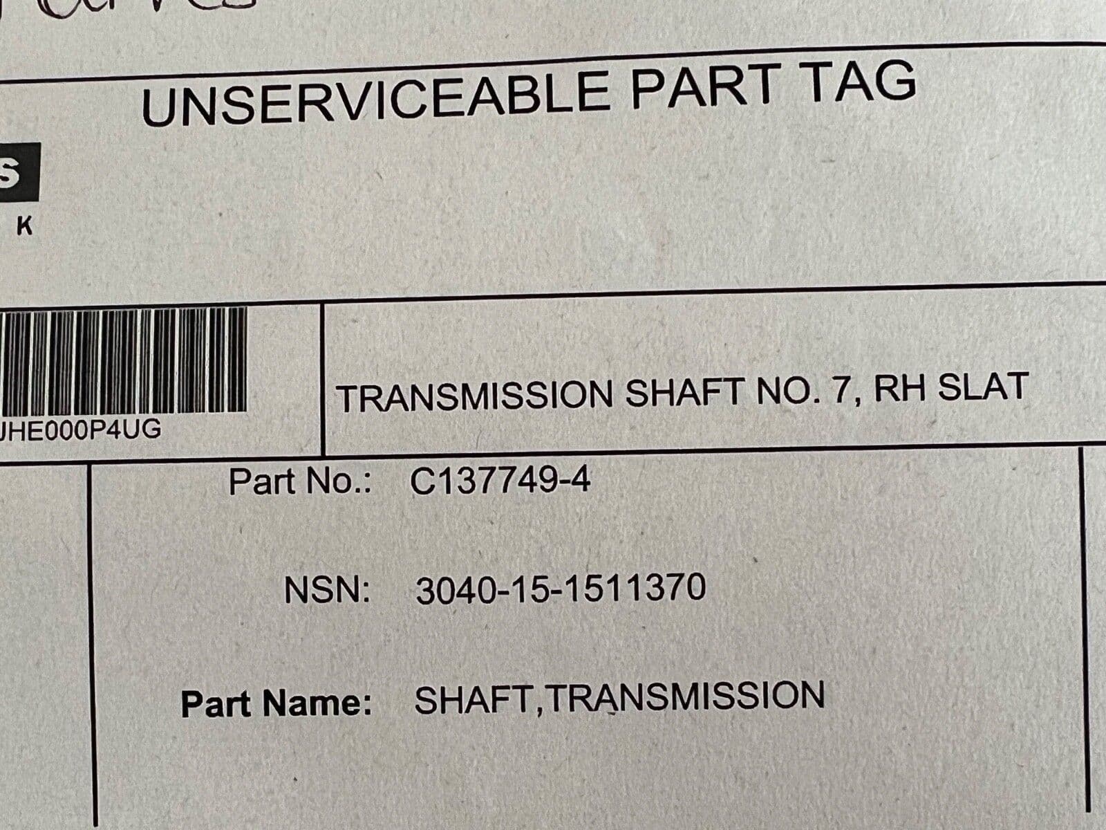 Eurofighter Typhoon Aircraft R/H Slat Transmission Shaft No 7 From ...