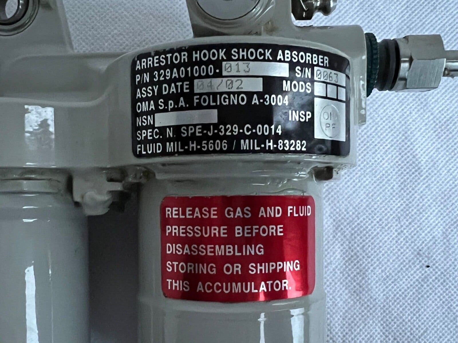 Eurofighter Typhoon Arrestor Hook Extension Actuator Shock Absorber ...