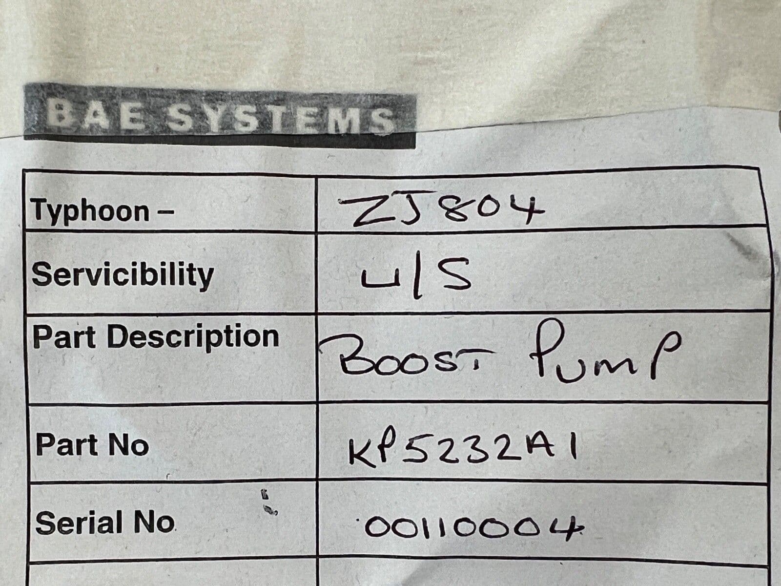 Eurofighter Typhoon R/H Rear AC/DC Engine APU Fuel Boost Pump From ...
