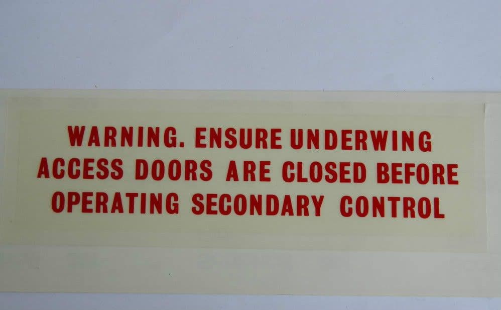 Ex RAF Aircraft Decal "Warning" For Under Wing Access Doors 1R8B
