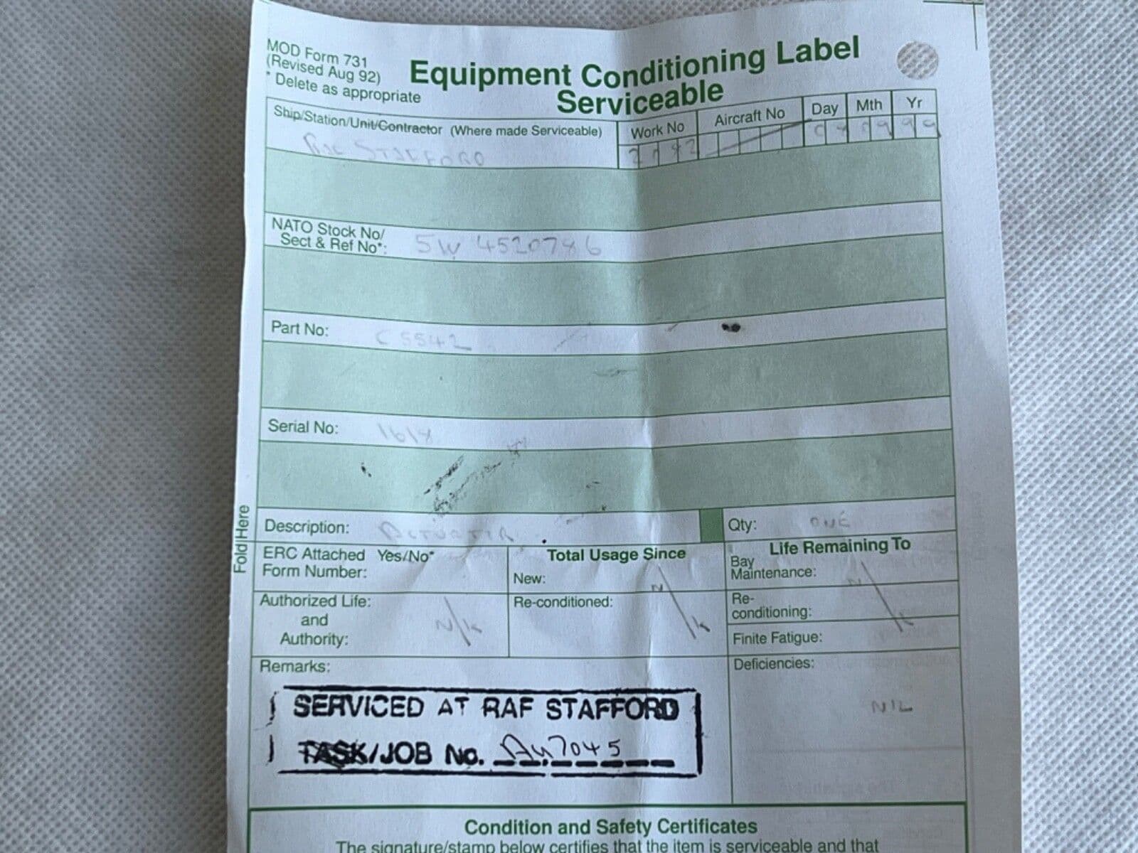 Ex RAF Aircraft Rotax Rotary Actuator Type C5542 28V 2A Load 30LB D5C