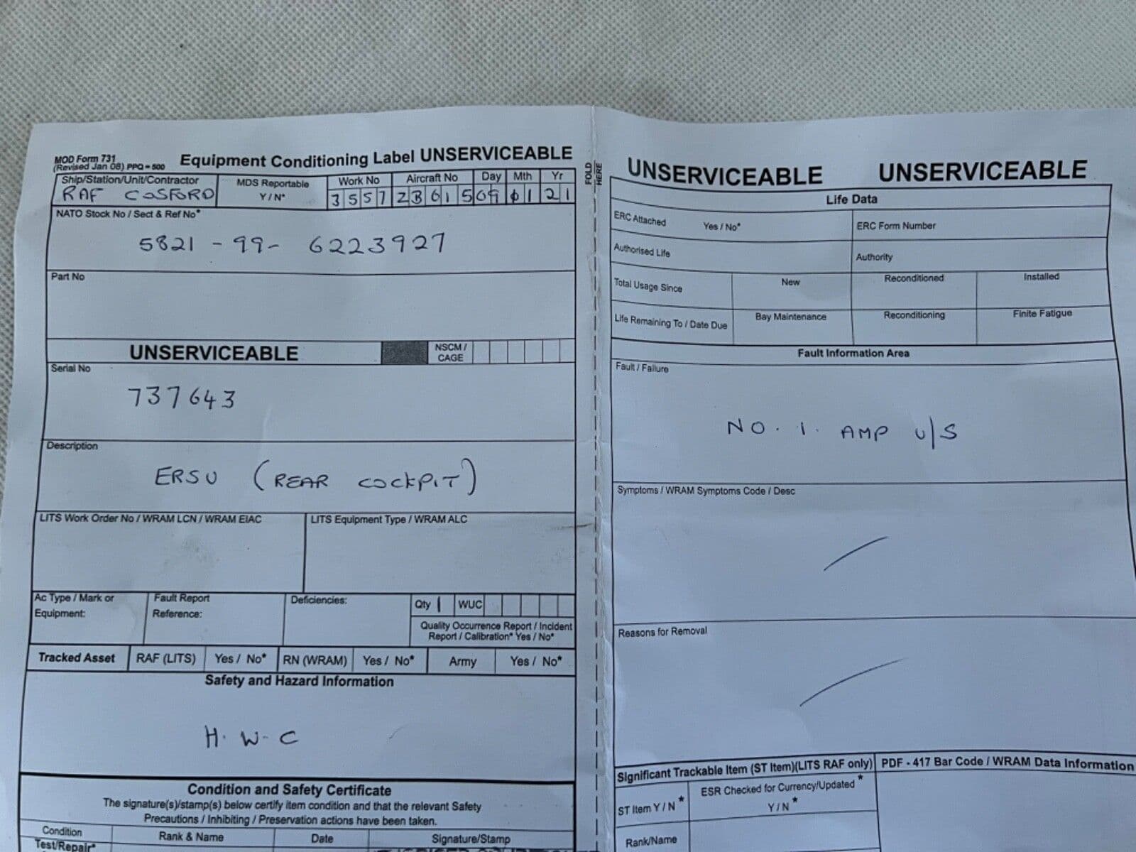 Jaguar T2 Aircraft Rear Cockpit Radio Selector Unit ERSU From ZB615 D5C