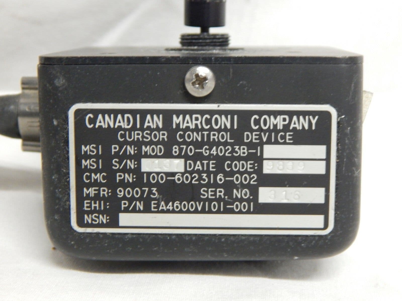 Merlin Helicopter Cursor Control Device Part No EA4600V101-001 GR1B