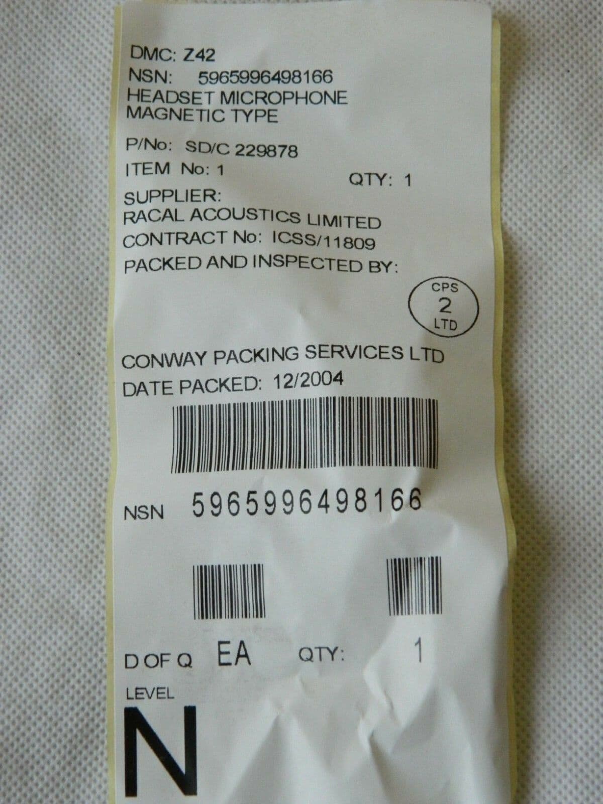 Racal Clansman Radio Headset Magnetic Type New in Box RD6E