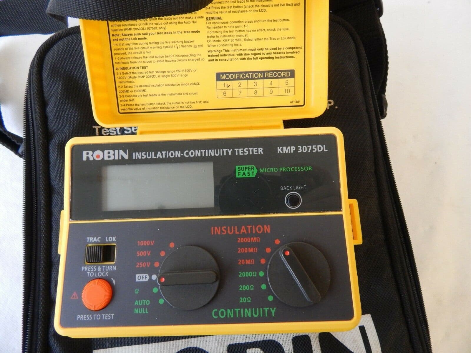 Robin KMP3075DL Continuity and Insulation Tester 2 Sets Test Leads Case ...