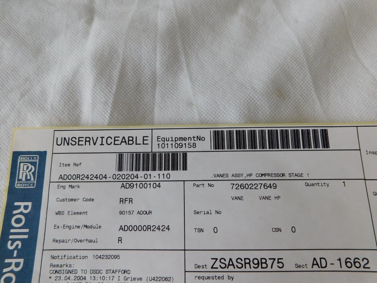 Rolls Royce Adour Jet Engine Stage 1 High Pressure Stator Vane PL25