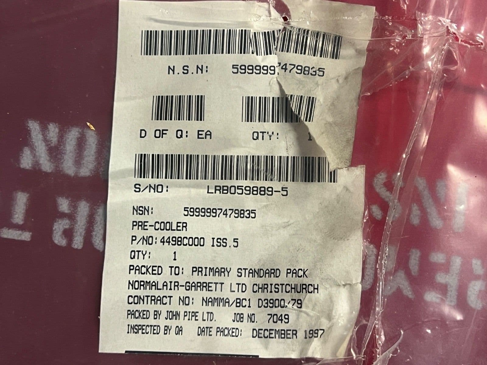 Tornado Aircraft Engine Bleed Air Pre-Cooler GR