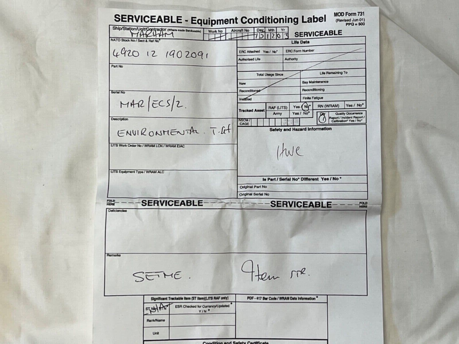 Tornado Aircraft Environmental Control System Test Set GR402C