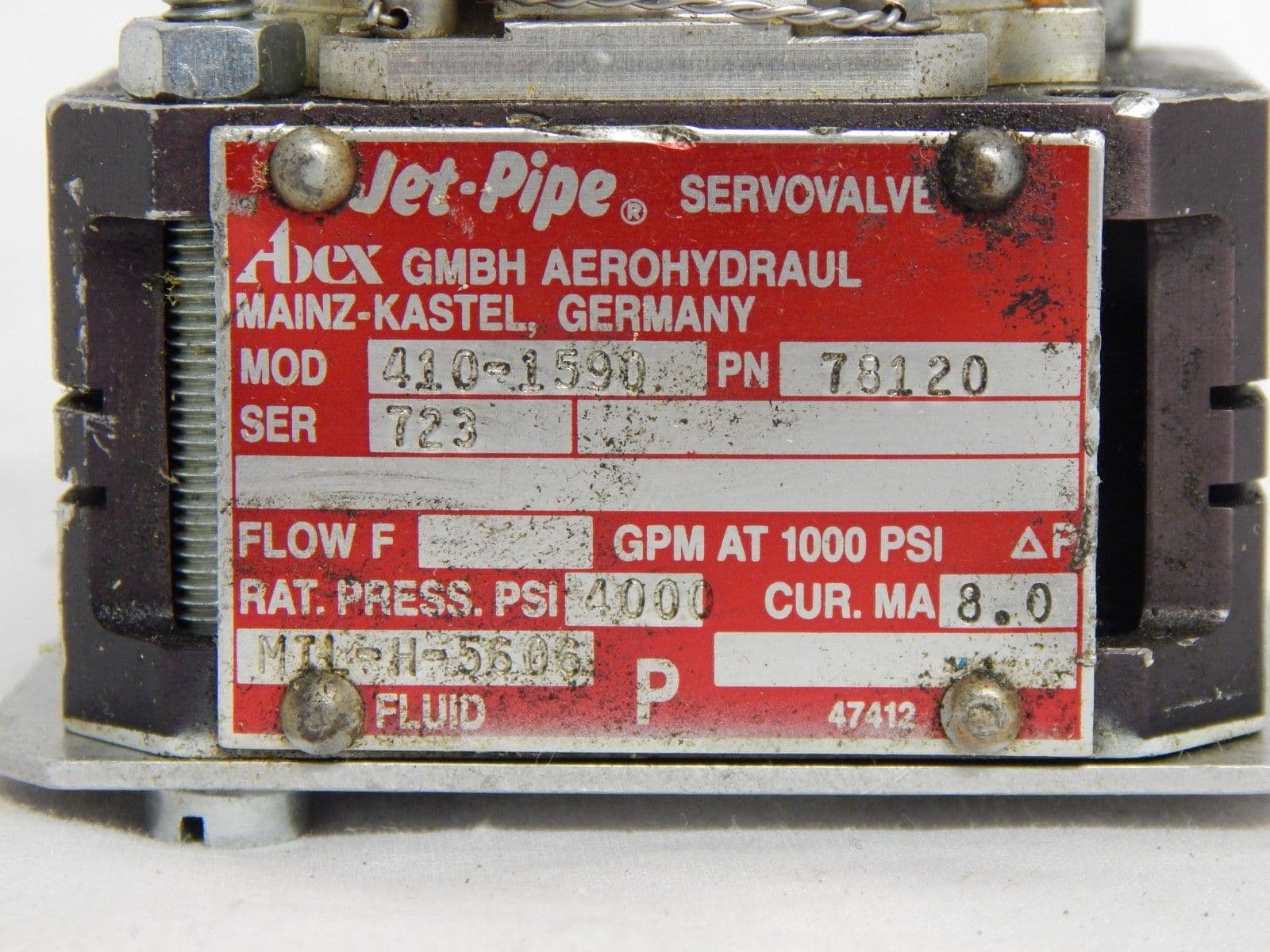 Tornado Aircraft Flow Control Servo Valve Model 410-1590 NWS GR2C