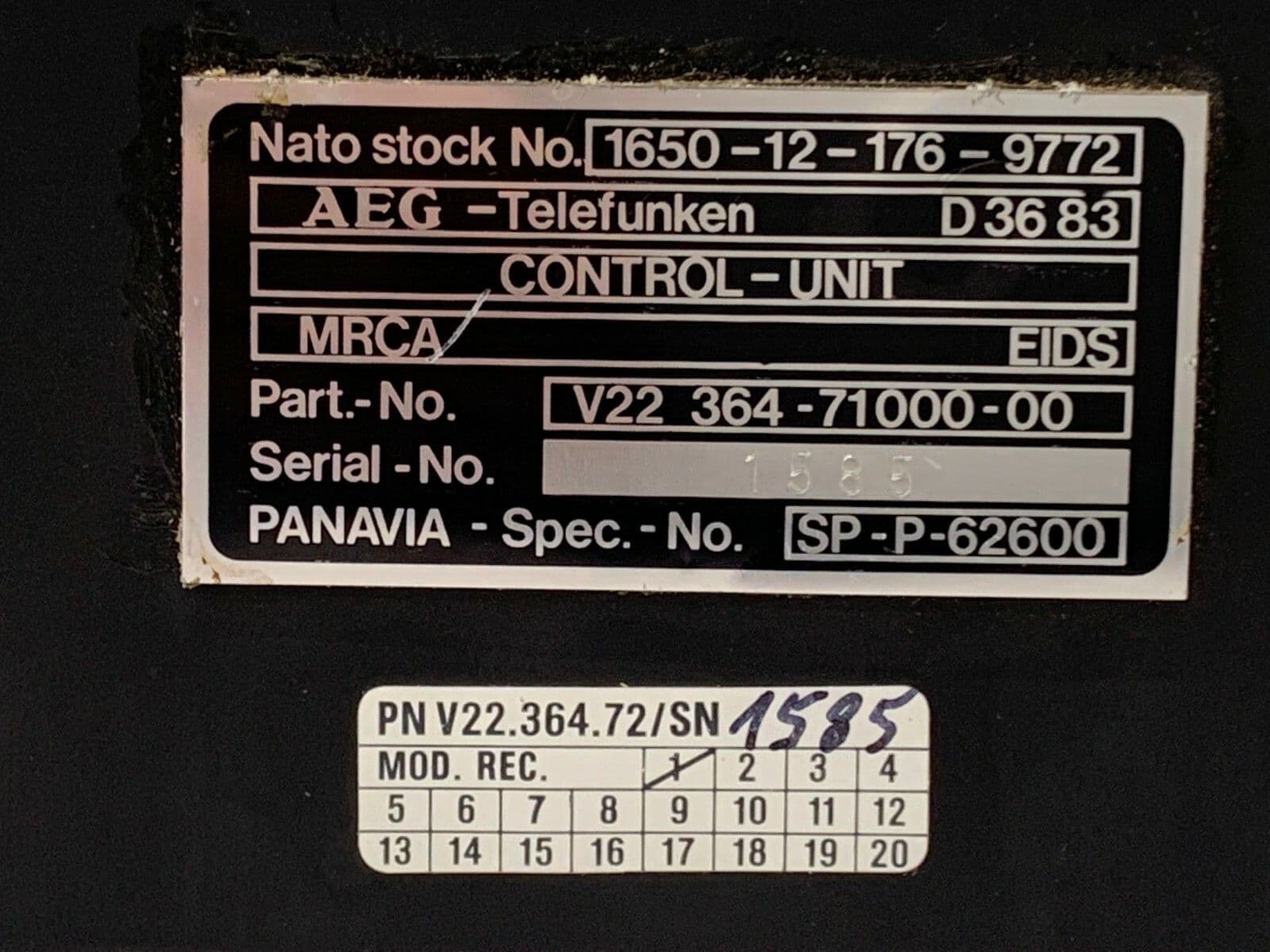 Tornado Aircraft GR4 Anti-Ice Control Unit ZA607 GR402B