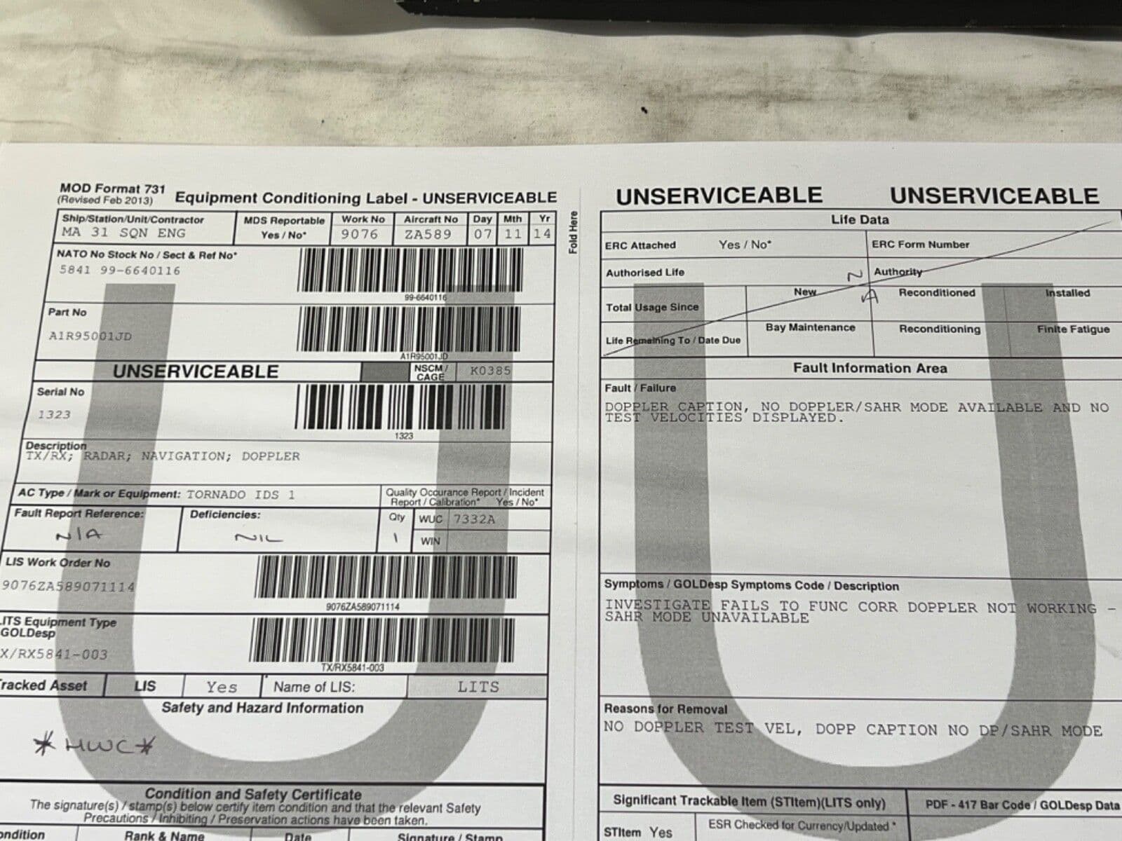 Tornado Aircraft GR4 TX/RX Radar Navigation Doppler Transceiver ZA589 ...