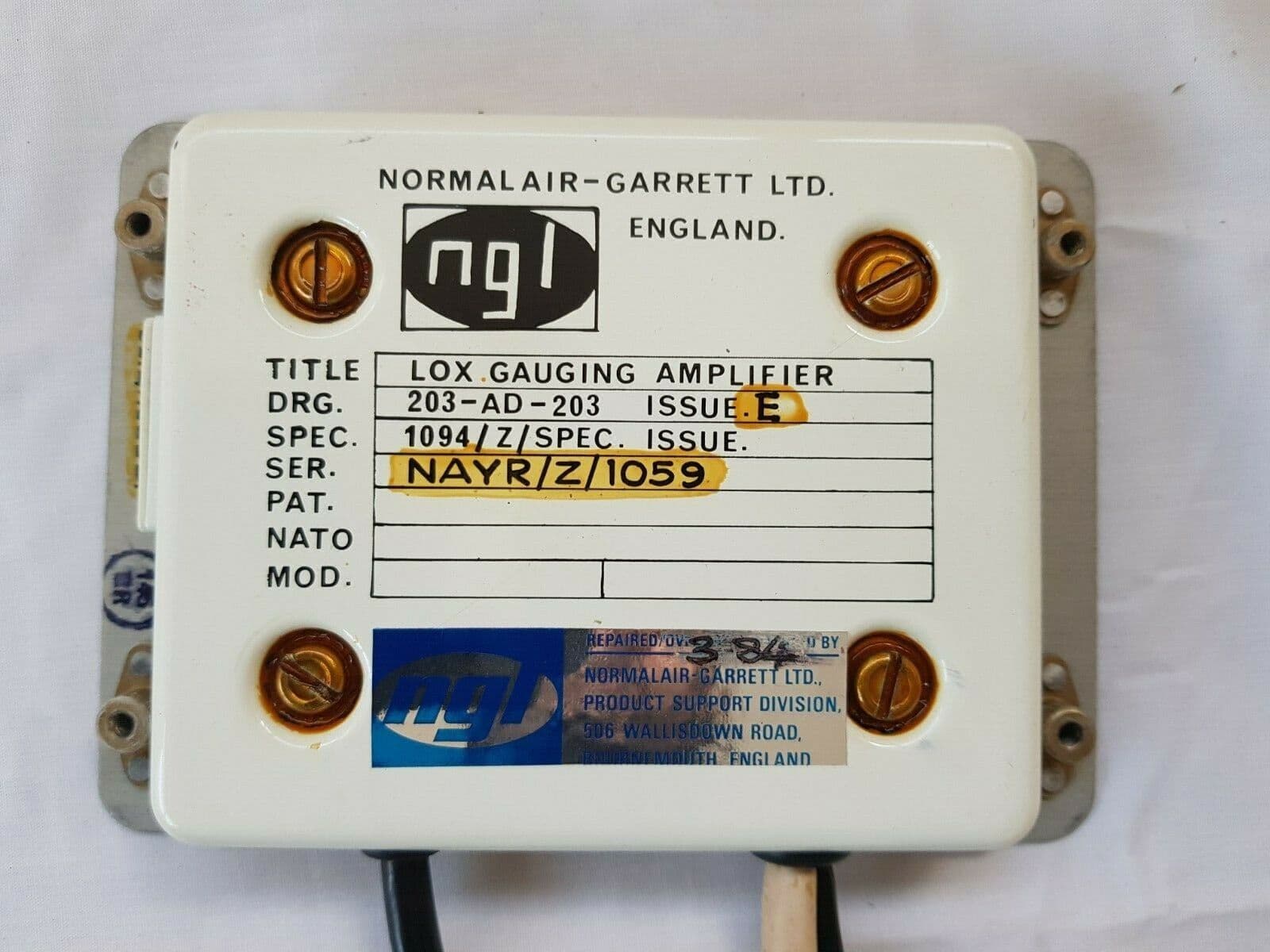Tornado Aircraft LOX Gauging Amplifier 1R1D