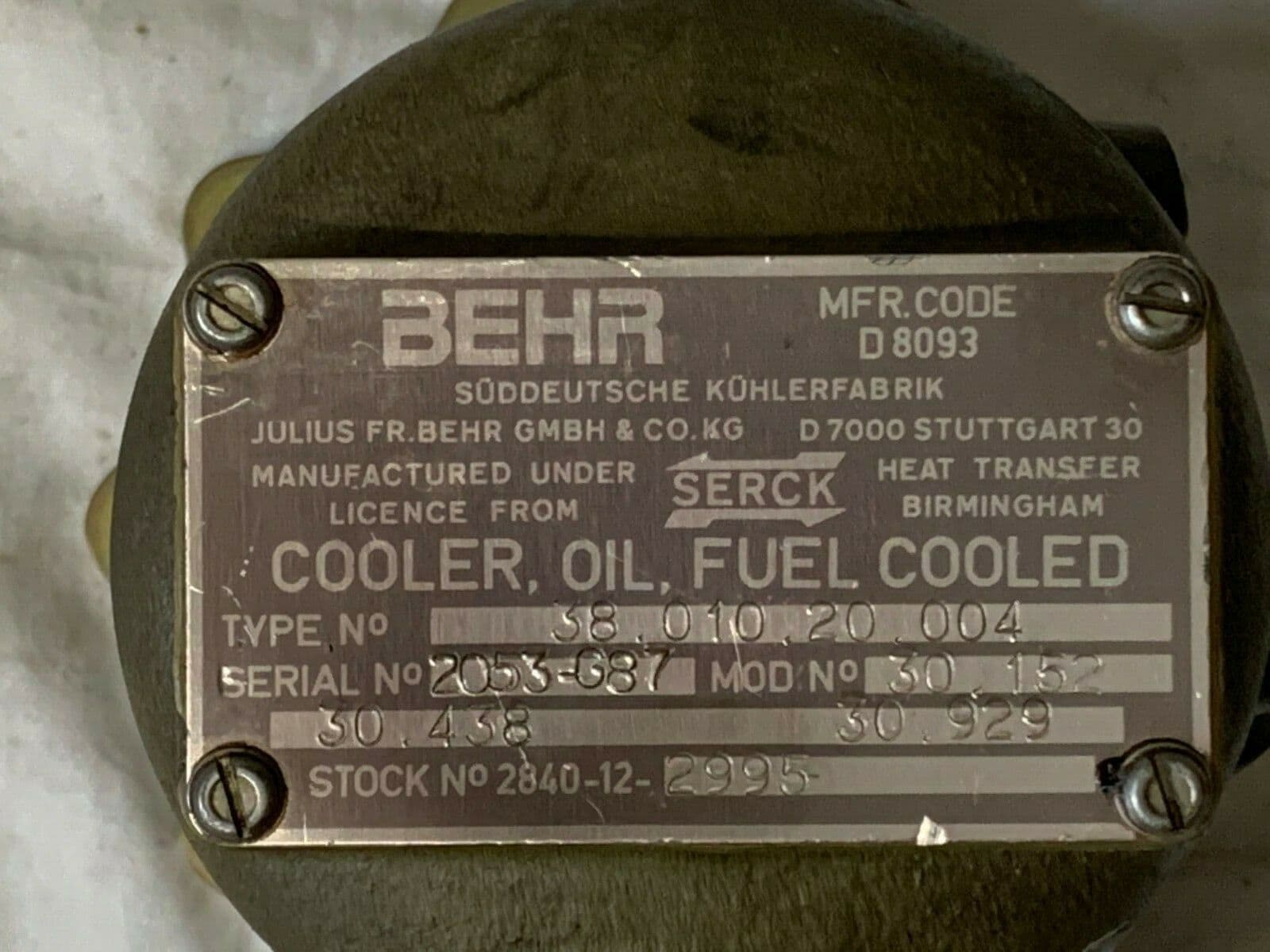 Tornado Aircraft RB199 Jet Engine Fuel Cooled Oil Cooler GR402C