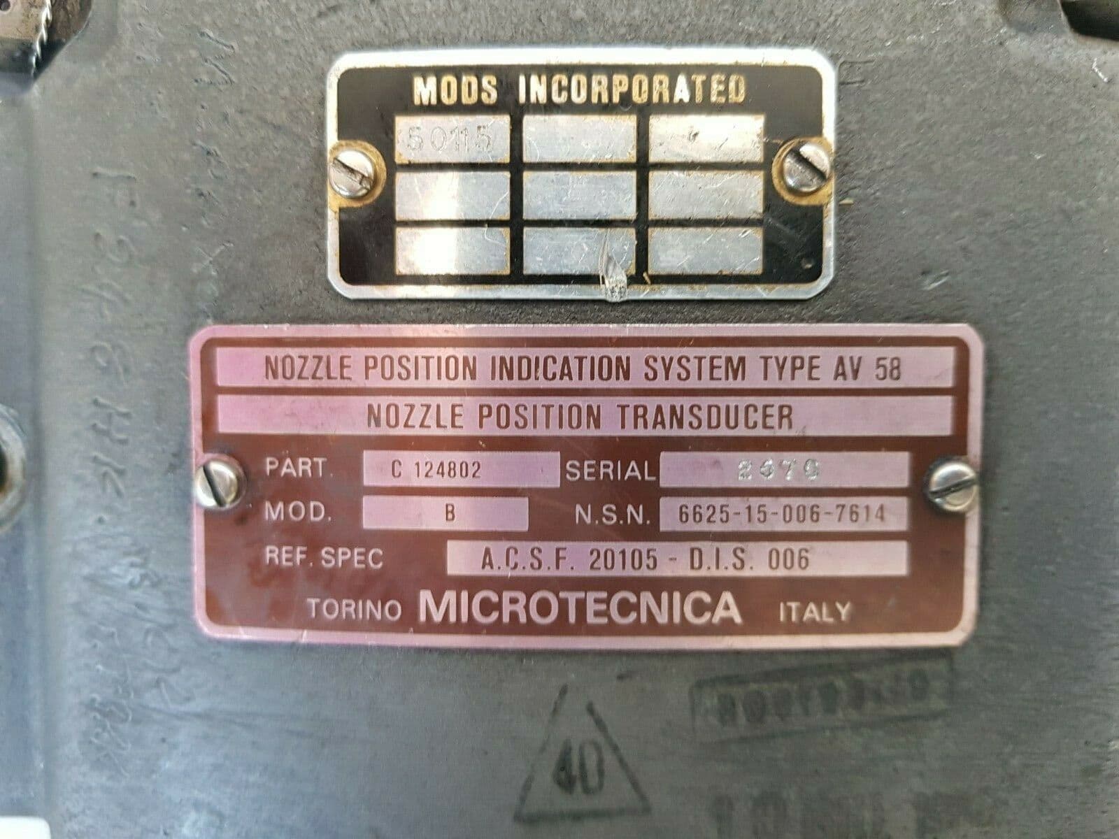 Tornado Aircraft RB199 Nozzle Position Transducer GR2D