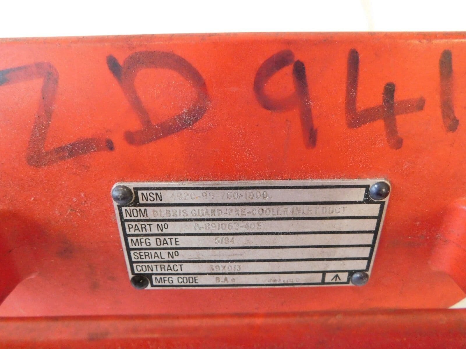 Tornado F2 Aircraft Pre Cooler Inlet Duct Debris Guard From ZD941 1R6B