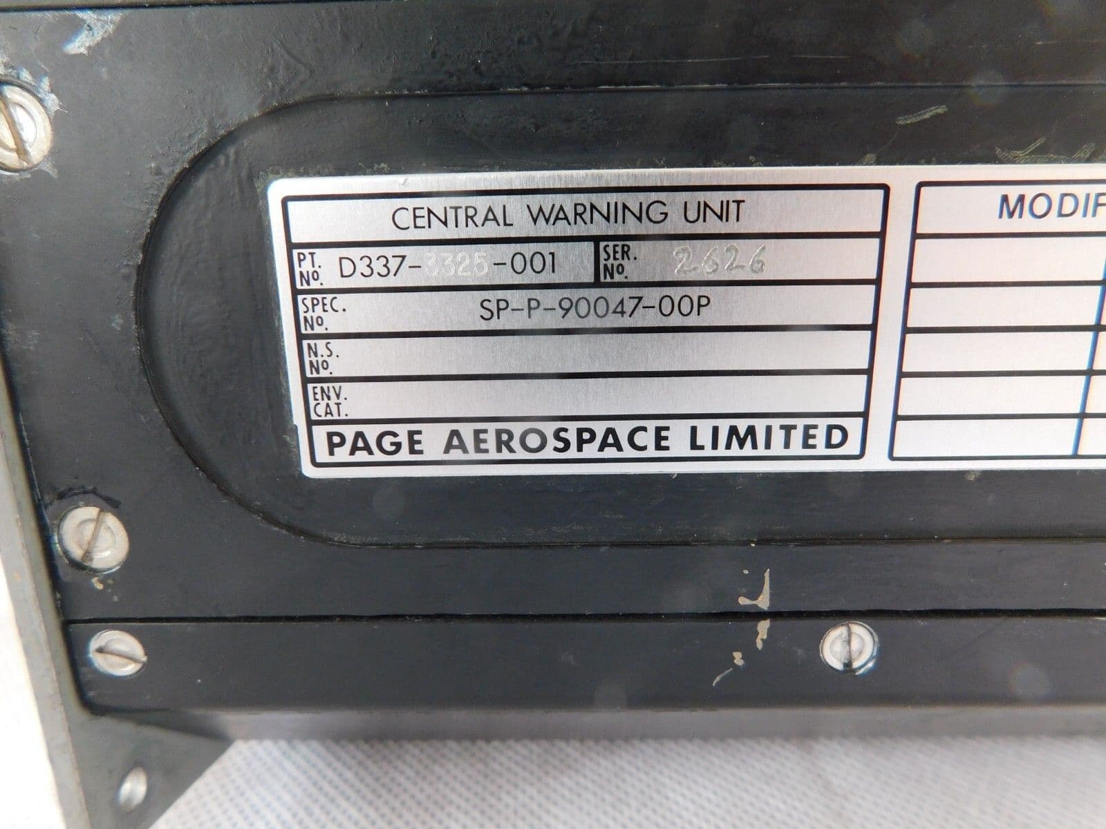 Tornado GR4 Aircraft Front Central Warning Panel From ZA406 D4B